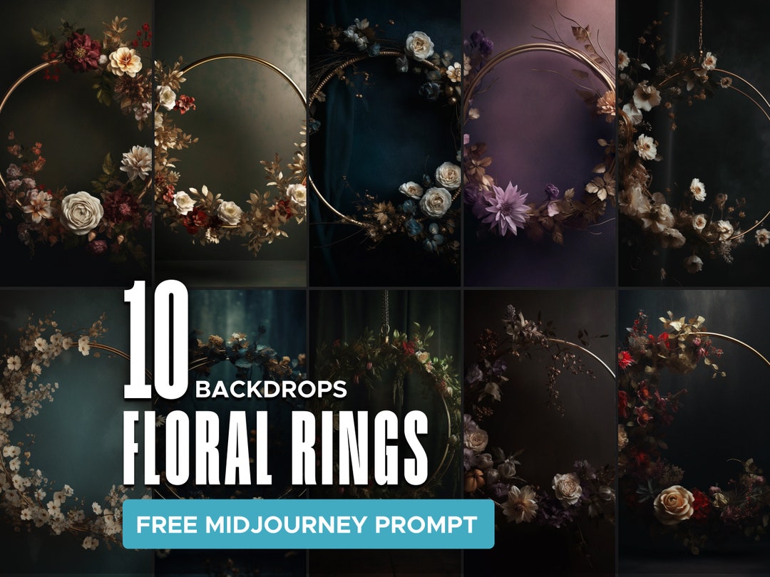 10 Floral Ring Backdrop Overlays Bundle - Digital Backdrop Floral Hoop ...