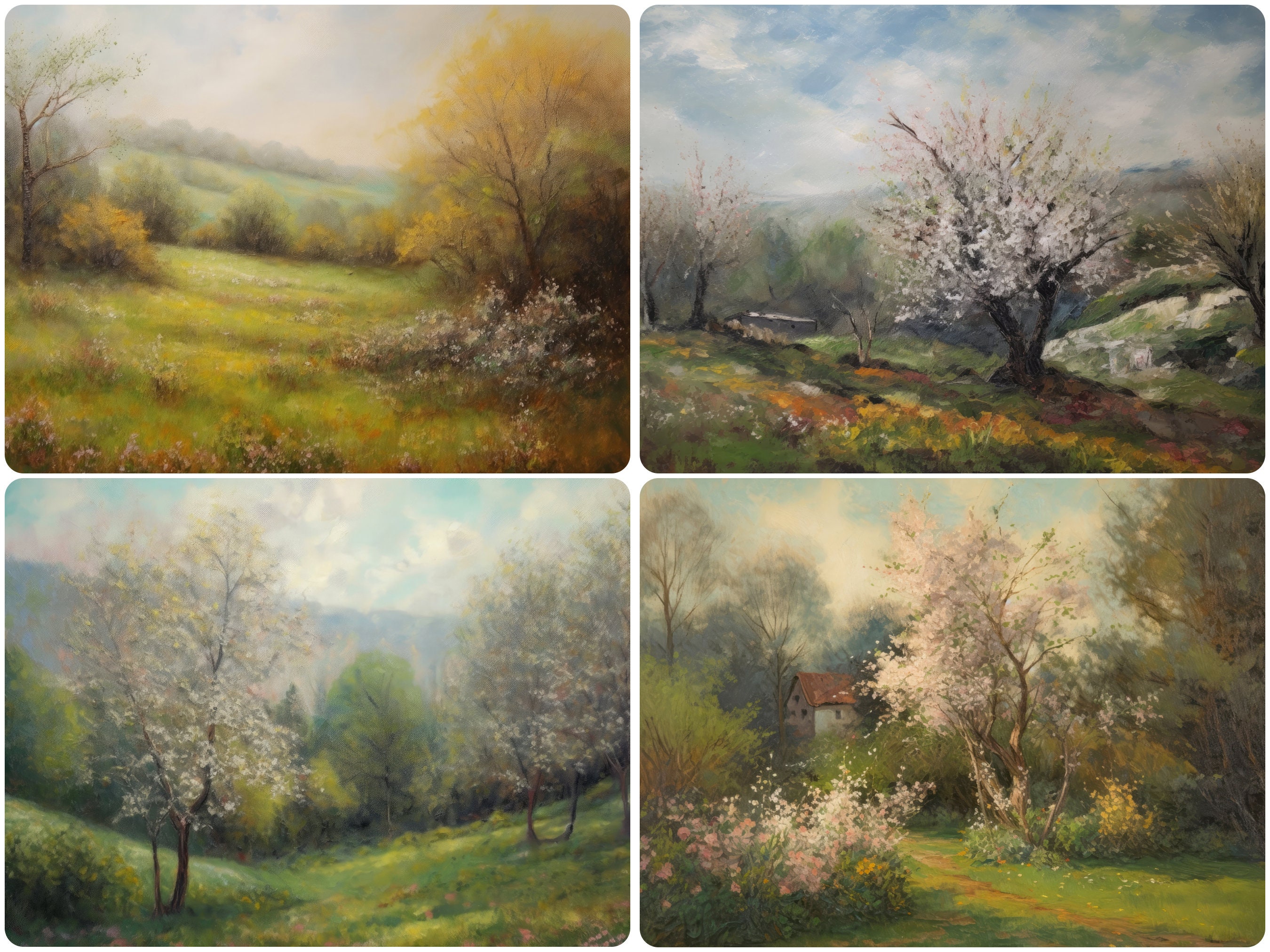 10 Spring Meadow Vintage Paintings Wall Art Set Printable Vintage ...