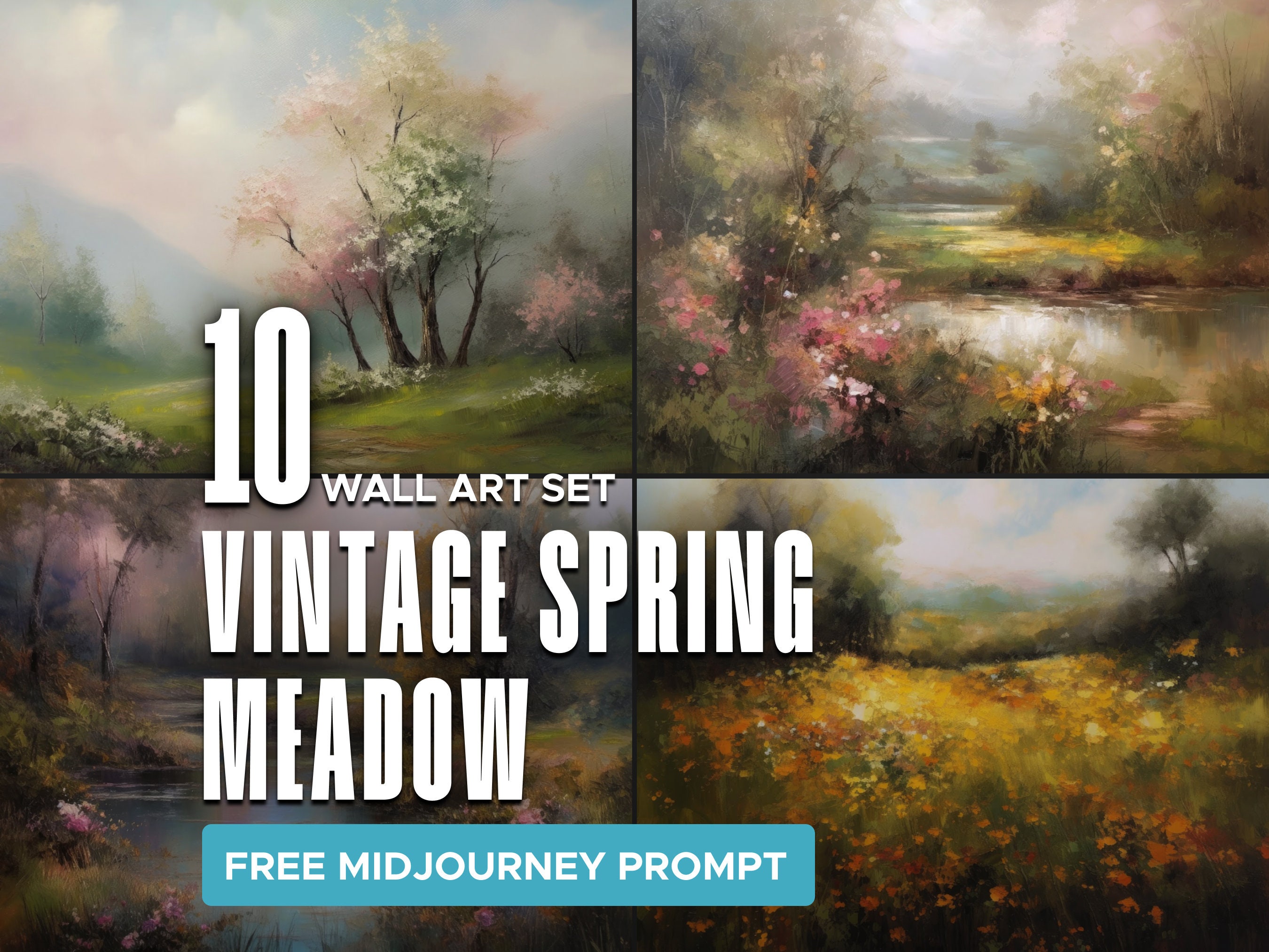 10 Spring Meadow Vintage Paintings Wall Art Set Printable Vintage ...