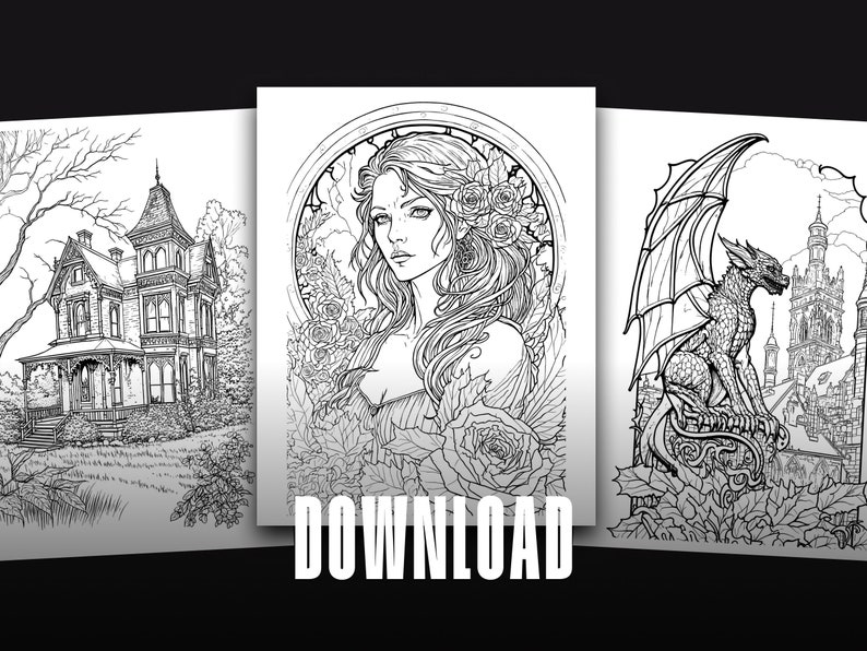 Gothic Adult Coloring Book 30 Printable Digital Download - Etsy