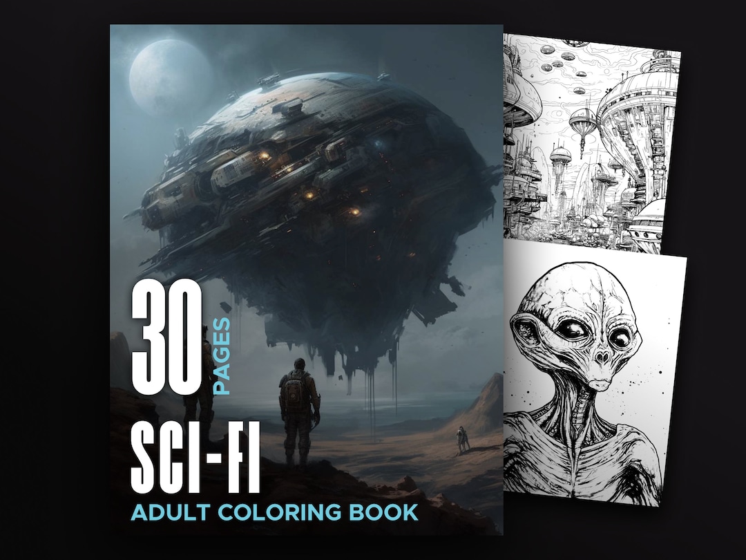 Sci Fi Adult Coloring Book 30 Printable Digital Download Sci Fi Adult