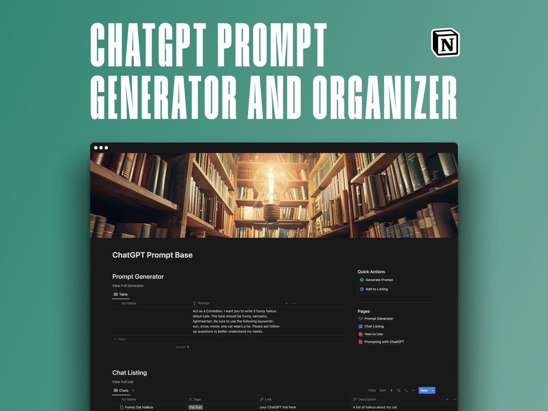 Chatgpt Prompt Base Notion Dashboard for Chat GPT, Prompt Generator and ...