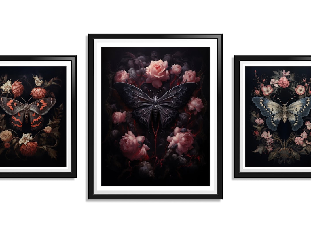 Dark Moth Art Set - 10 Printable Gothic Insect Prints, Witchy Room ...