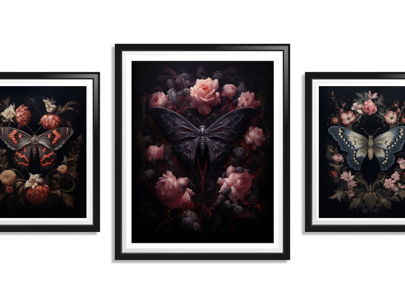 Dark Moth Art Set 10 Printable Gothic Insect Prints, Witchy Room Decor ...