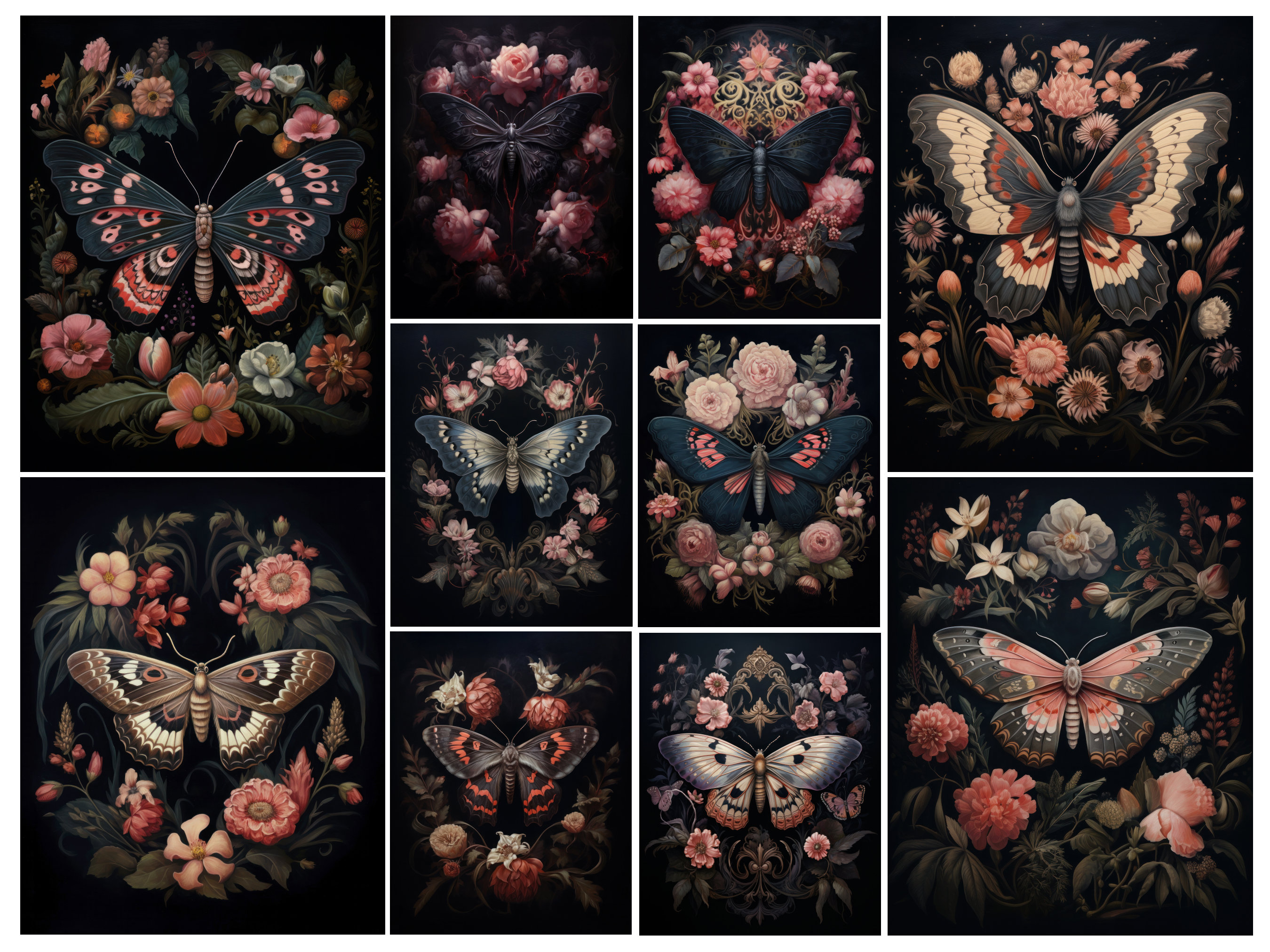 Dark Moth Art Set 10 Printable Gothic Insect Prints, Witchy Room Decor ...