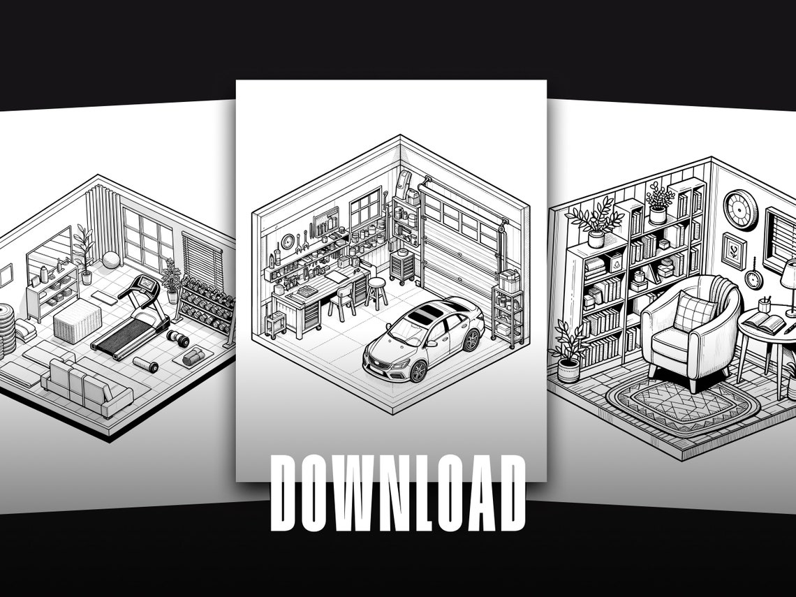 Isometric Home Interior Coloring Book 30 House Coloring Book Pages ...