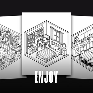 Isometric Home Interior Coloring Book - 30 House Coloring Book Pages ...