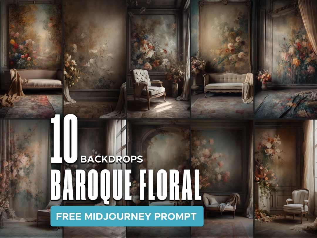 10 Baroque Floral Backdrops Bundle Photoshop Overlays, Maternity ...