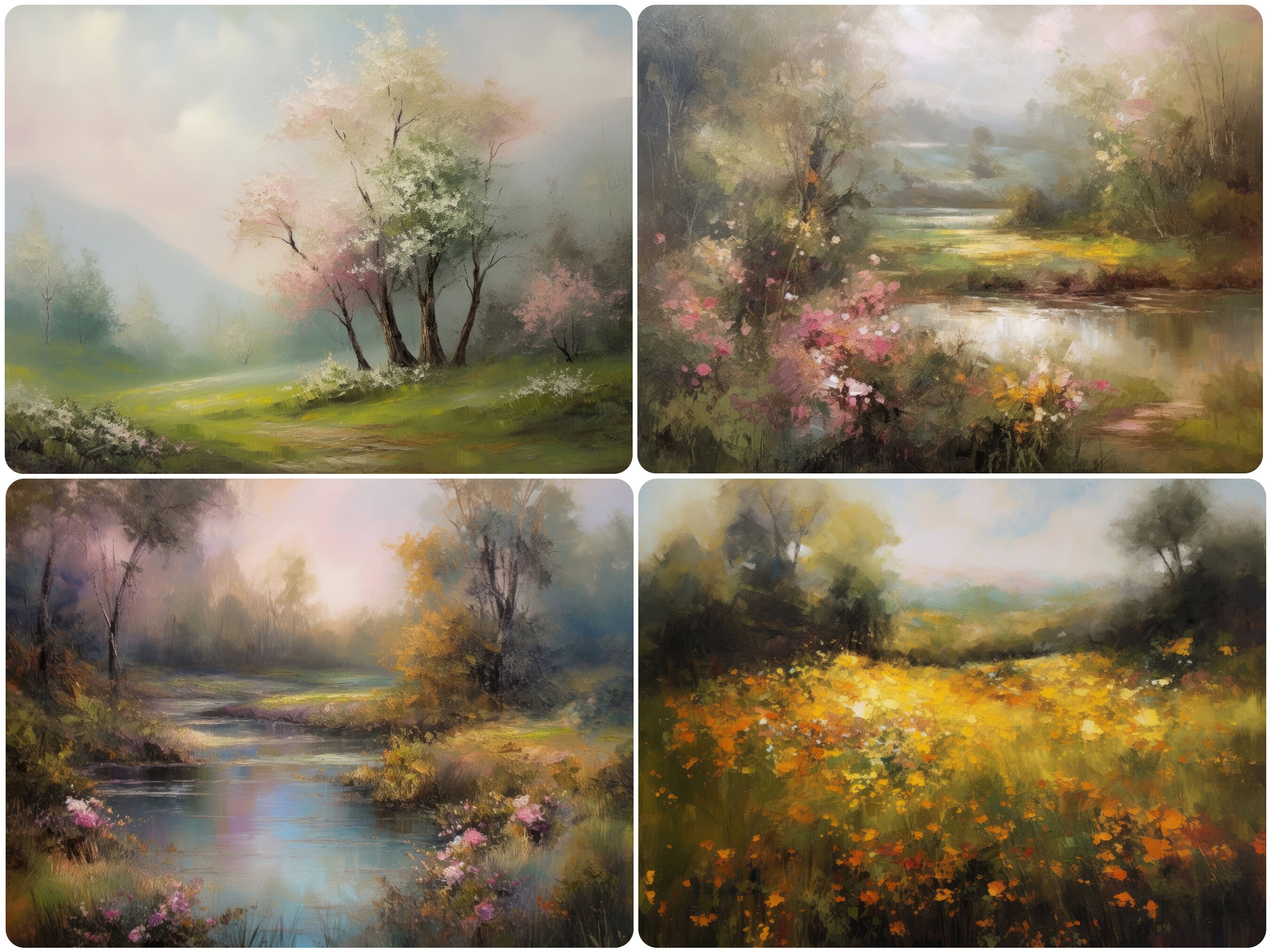 10 Spring Meadow Vintage Paintings Wall Art Set Printable Vintage ...