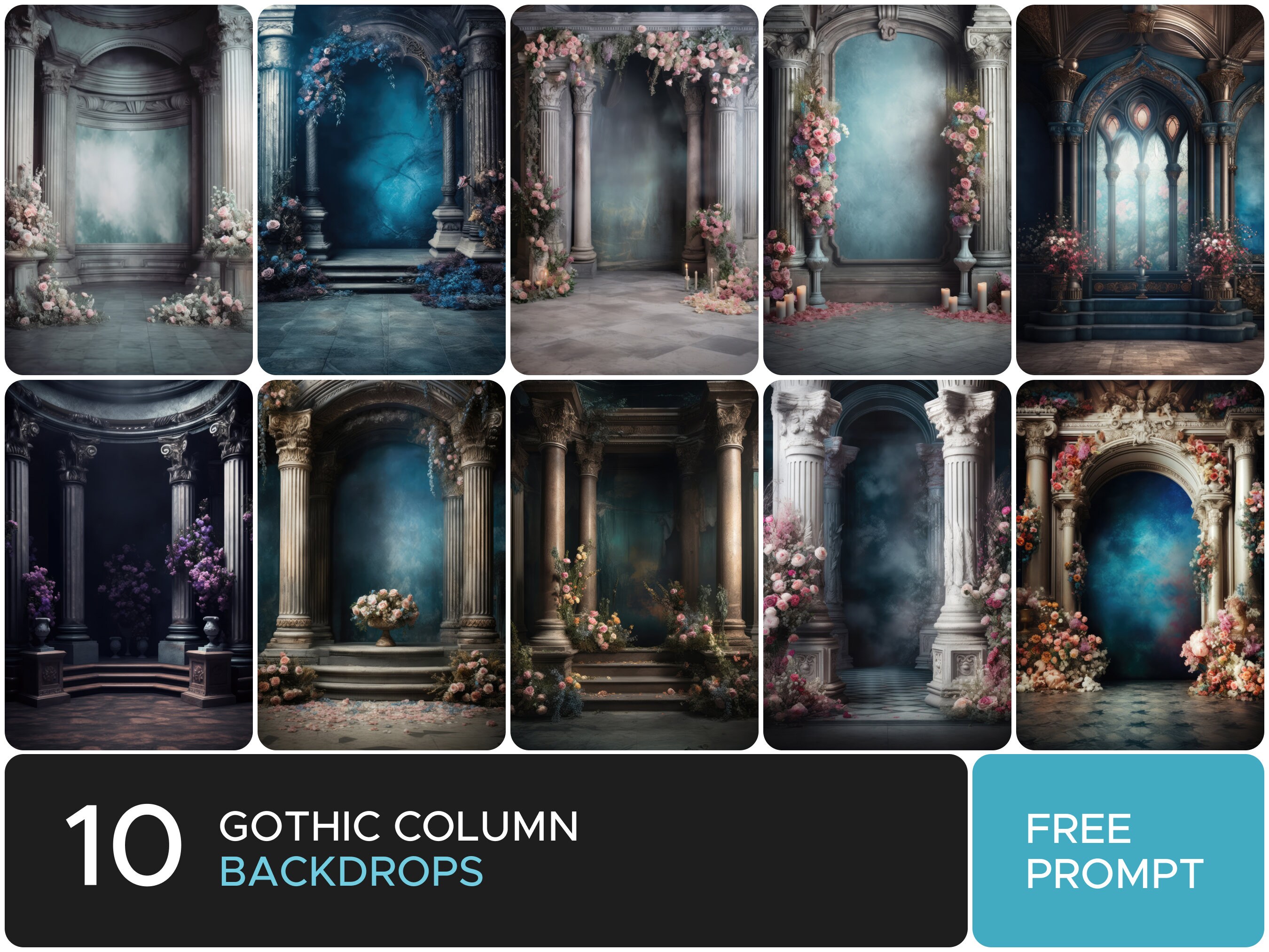 10 Gothic Column Backdrops Bundle Digital Overlays Studio - Etsy