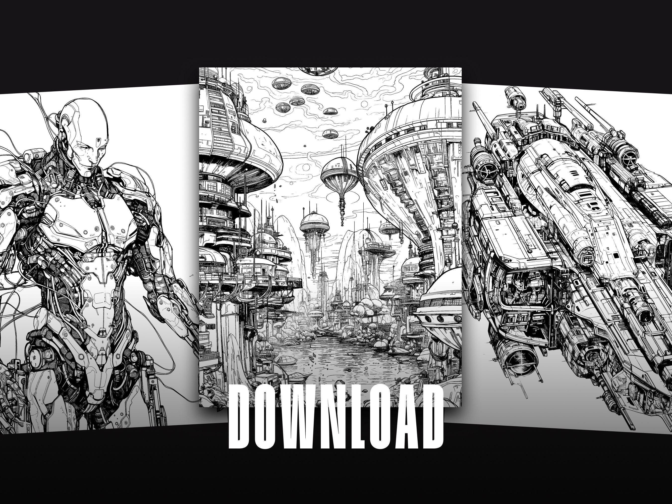 Sci Fi Adult Coloring Book 30 Printable Digital Download Etsy