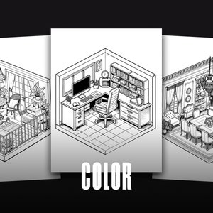 Isometric Home Interior Coloring Book - 30 House Coloring Book Pages ...