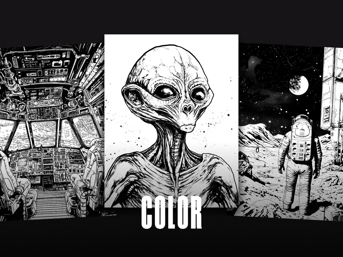 Sci Fi Adult Coloring Book 30 Printable Digital Download Etsy