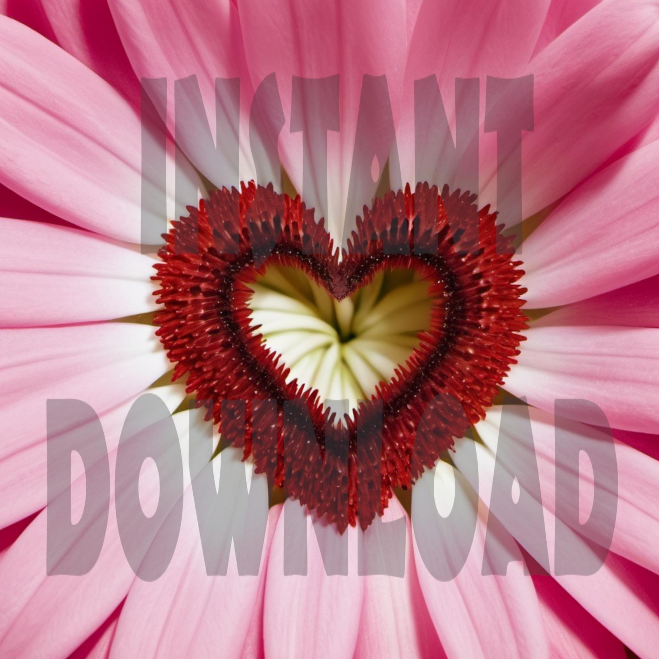 Cute Pink Heart in Flower Instant Digital Download Art - Etsy