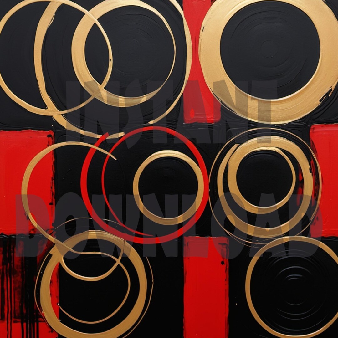 Black Red Gold Circles Squares Modern Goth Abstract Art Instant Digital ...