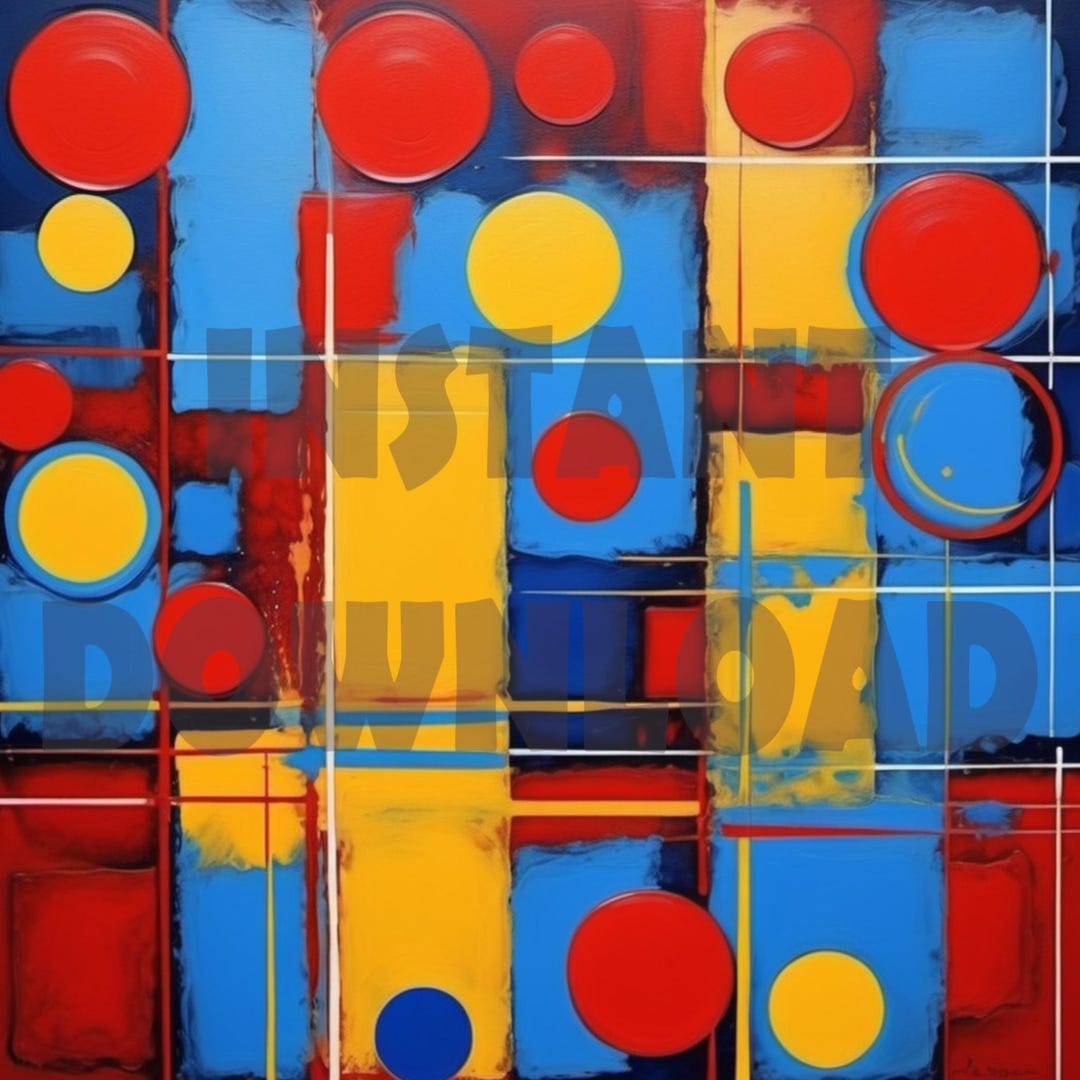 Red Yellow Blue Squares Circles Abstract Art Instant Digital Download ...