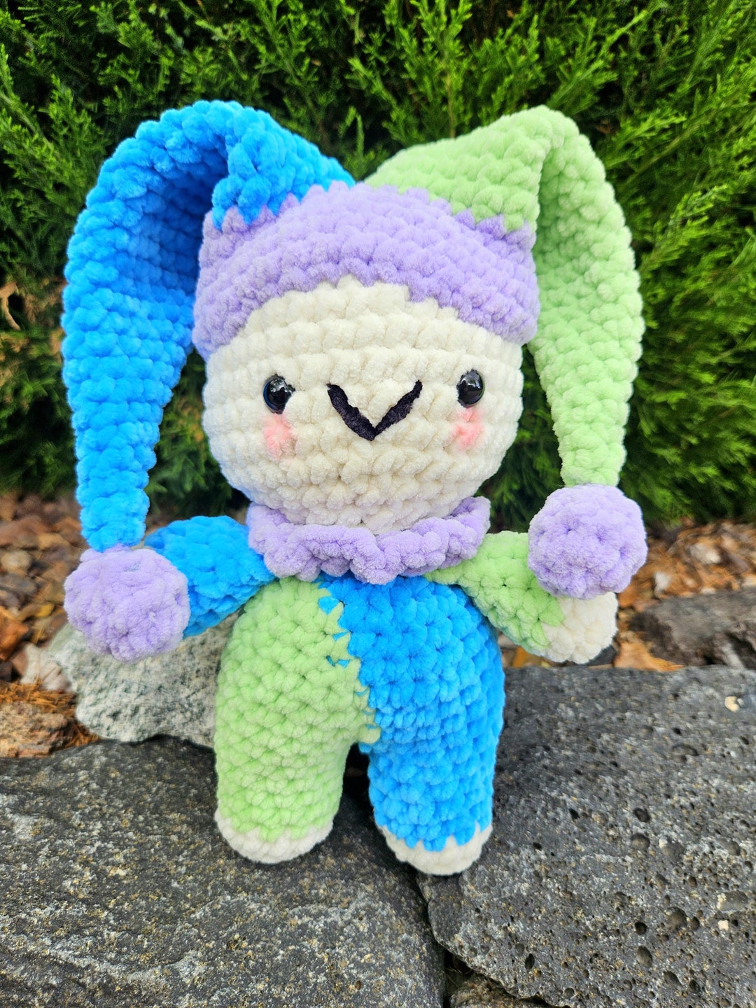 Jester Crochet Plushie Stuffed Animal Amigurumi Clown Circus Blue Green ...