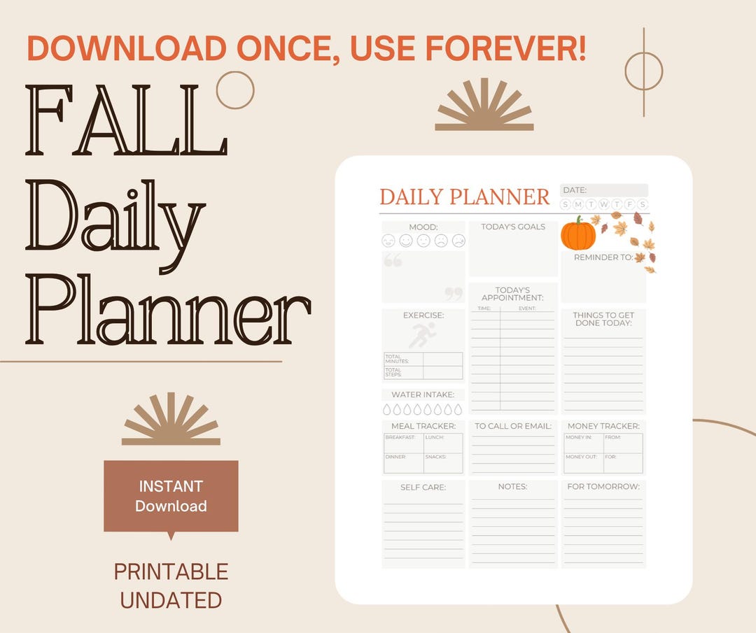 Fall Daily Planner Printable / Autumn Themed Daily Schedule & to Do ...