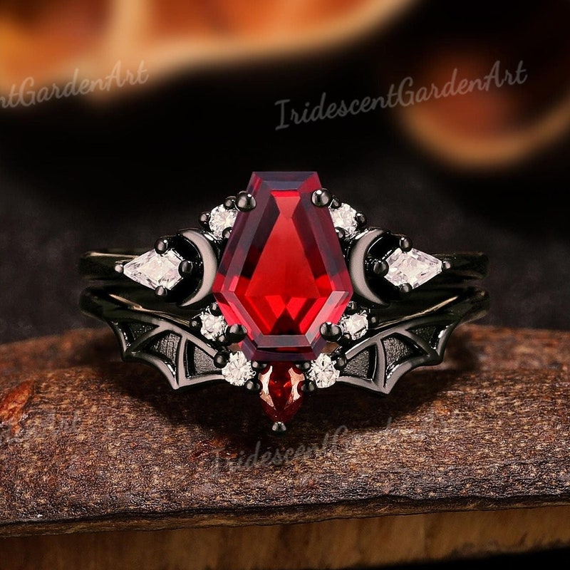 Ruby Coffin Shaped Ring - Etsy UK