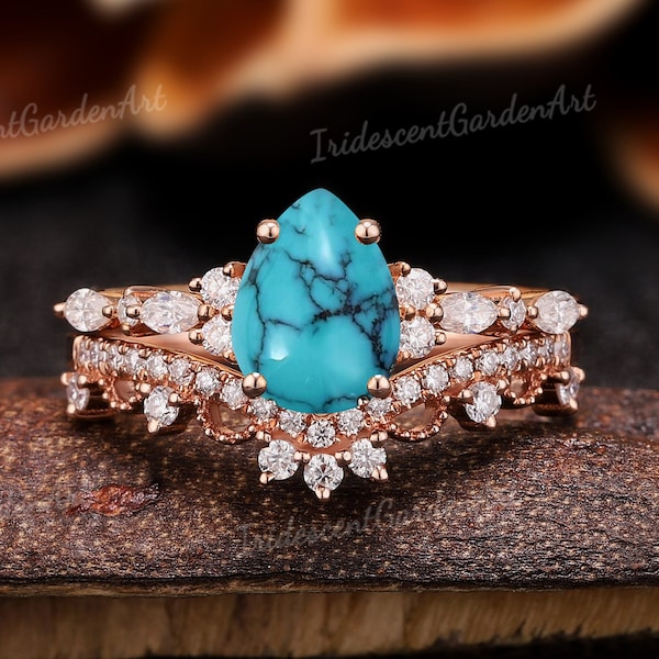 Turquoise Engagement Ring Set - Etsy