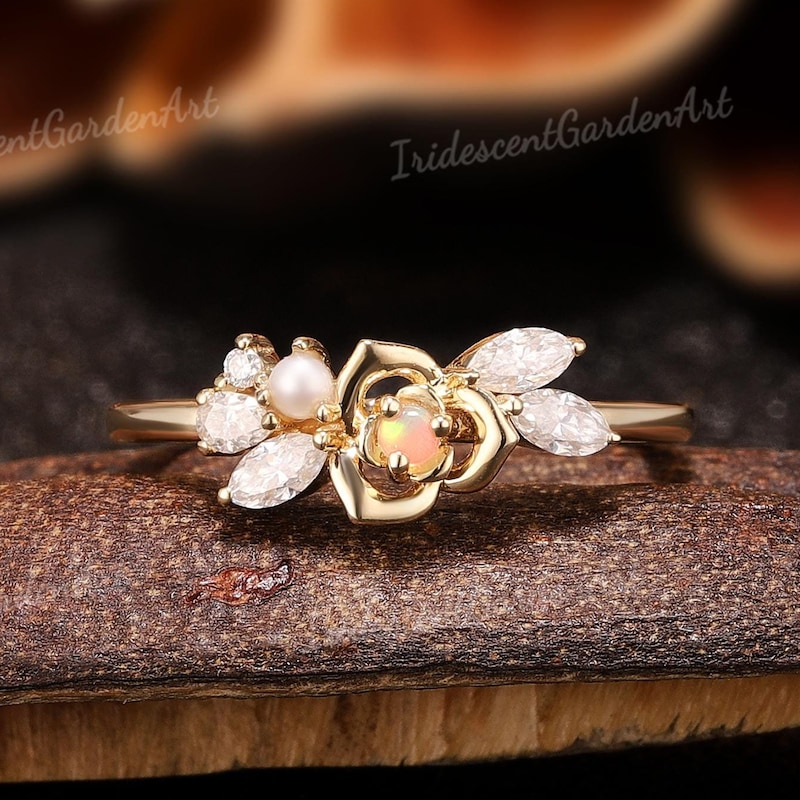 Opal Flower Ring - Etsy