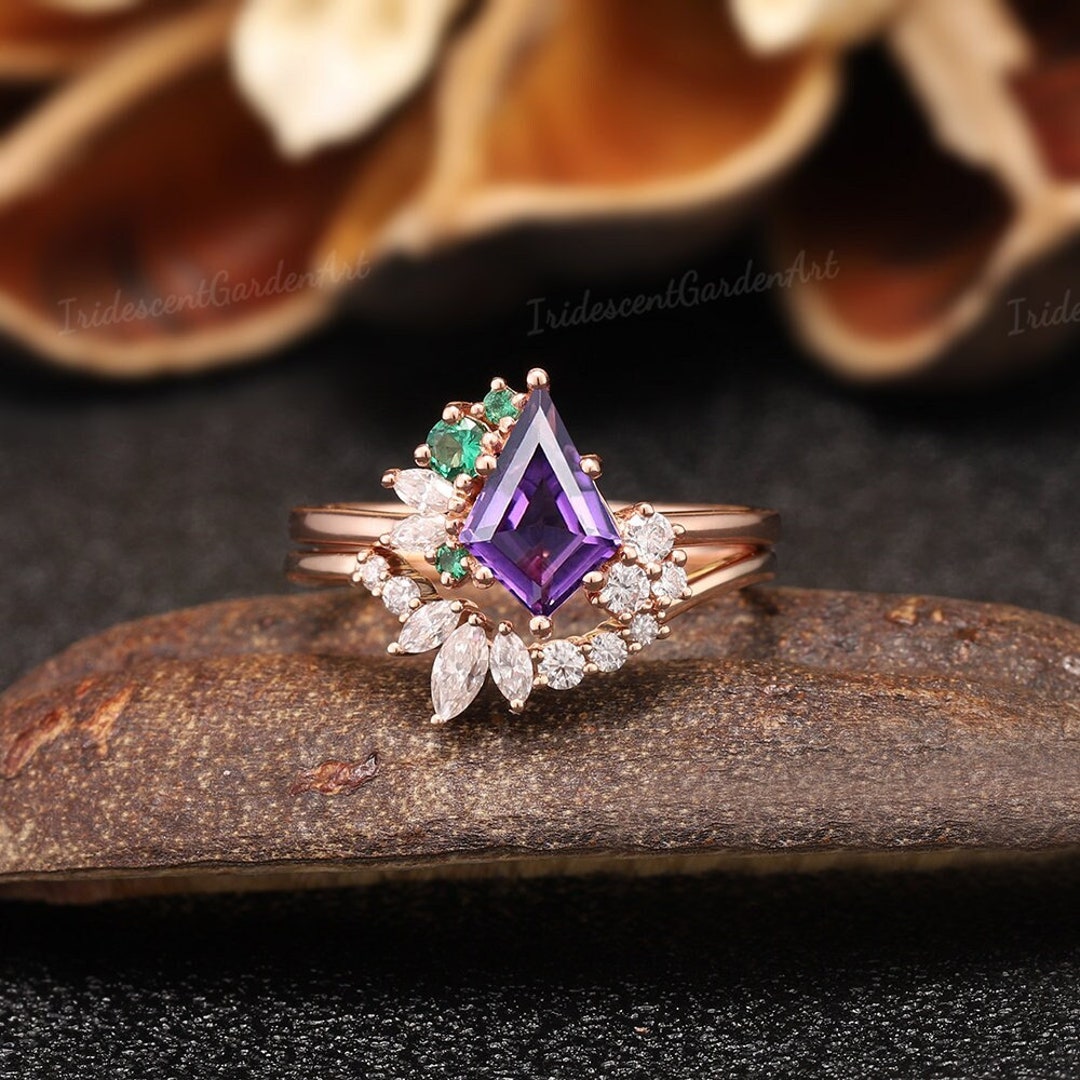 Amethyst Wedding Ring Set Kite Cut Amethyst Engagement Ring - Etsy