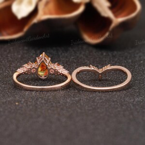 Amber Engagement Ring Set Fanta Garnet Moissanite Cluster Wedding Ring ...