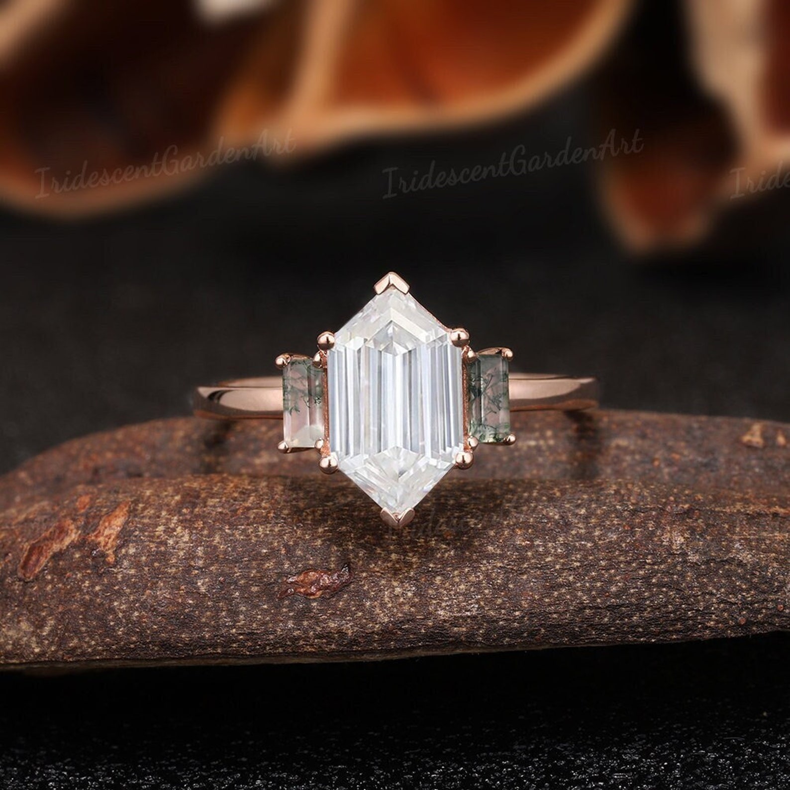 Unique Elongated Hexagon Moissanite Engagement Rings Art Deco - Etsy