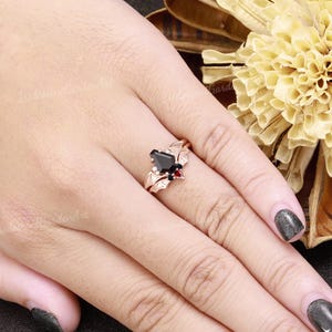Vampire Coffin Black Onyx Gothic Engagement Ring Set Gold Bat Wings ...