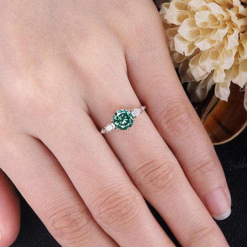 Unique Green Moissanite Engagement Rings Vintage Rose Gold - Etsy