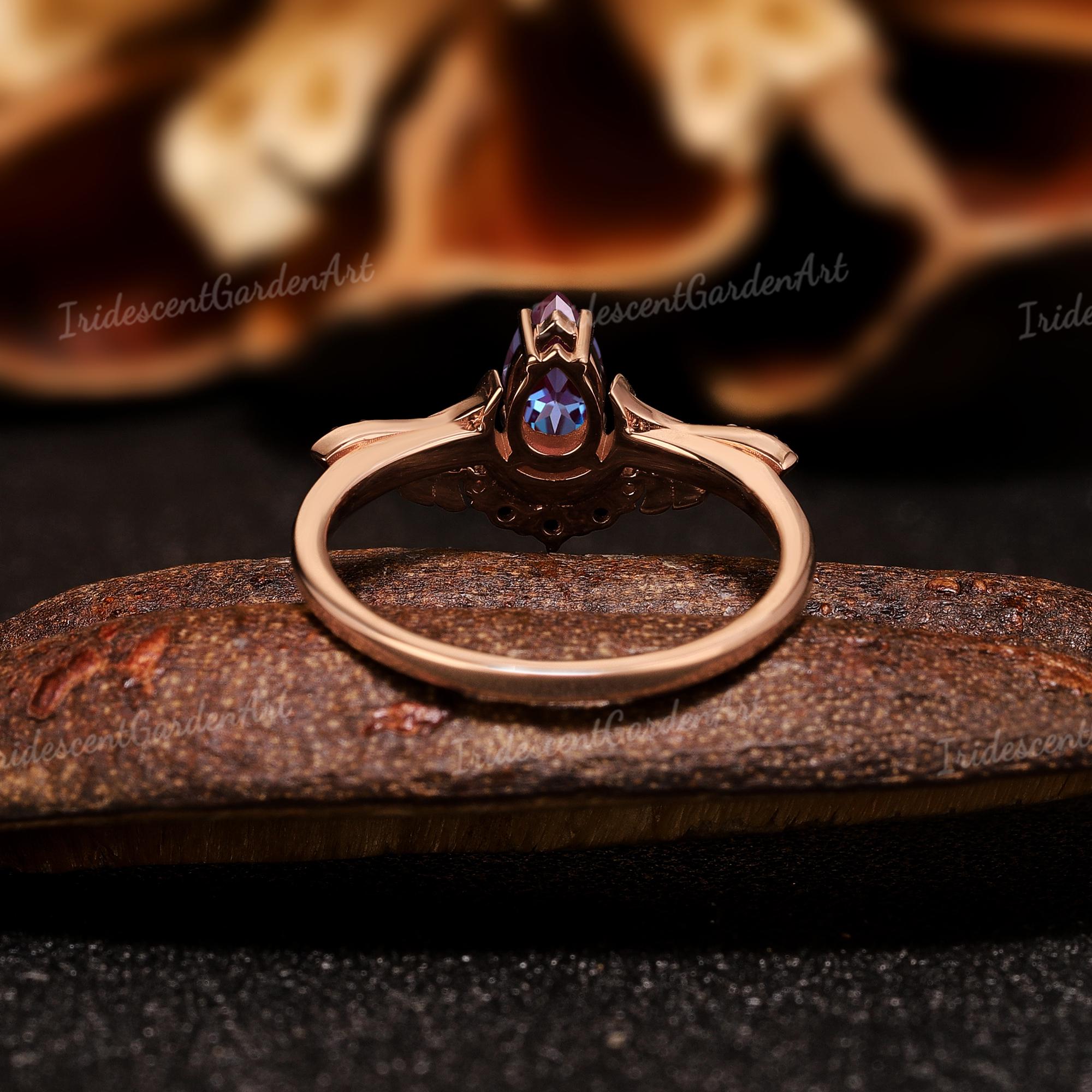 Luna Moth Ring Alexandrite Engagement Ring Gothic Black Onyx Ring Rose ...