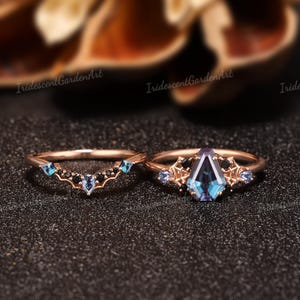 Spider Web Coffin Alexandrite Engagement Ring Set Gothic Ring Solid ...
