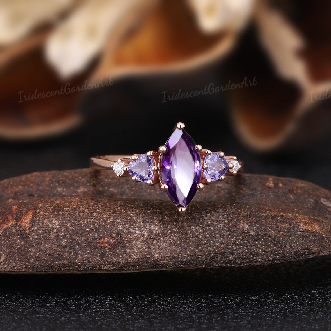 Unique Marquise Shaped Amethyst Engagement Ring Triangle Cut - Etsy