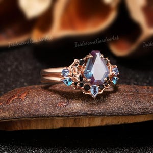 Spider Web Coffin Alexandrite Engagement Ring Set Gothic Ring Solid ...