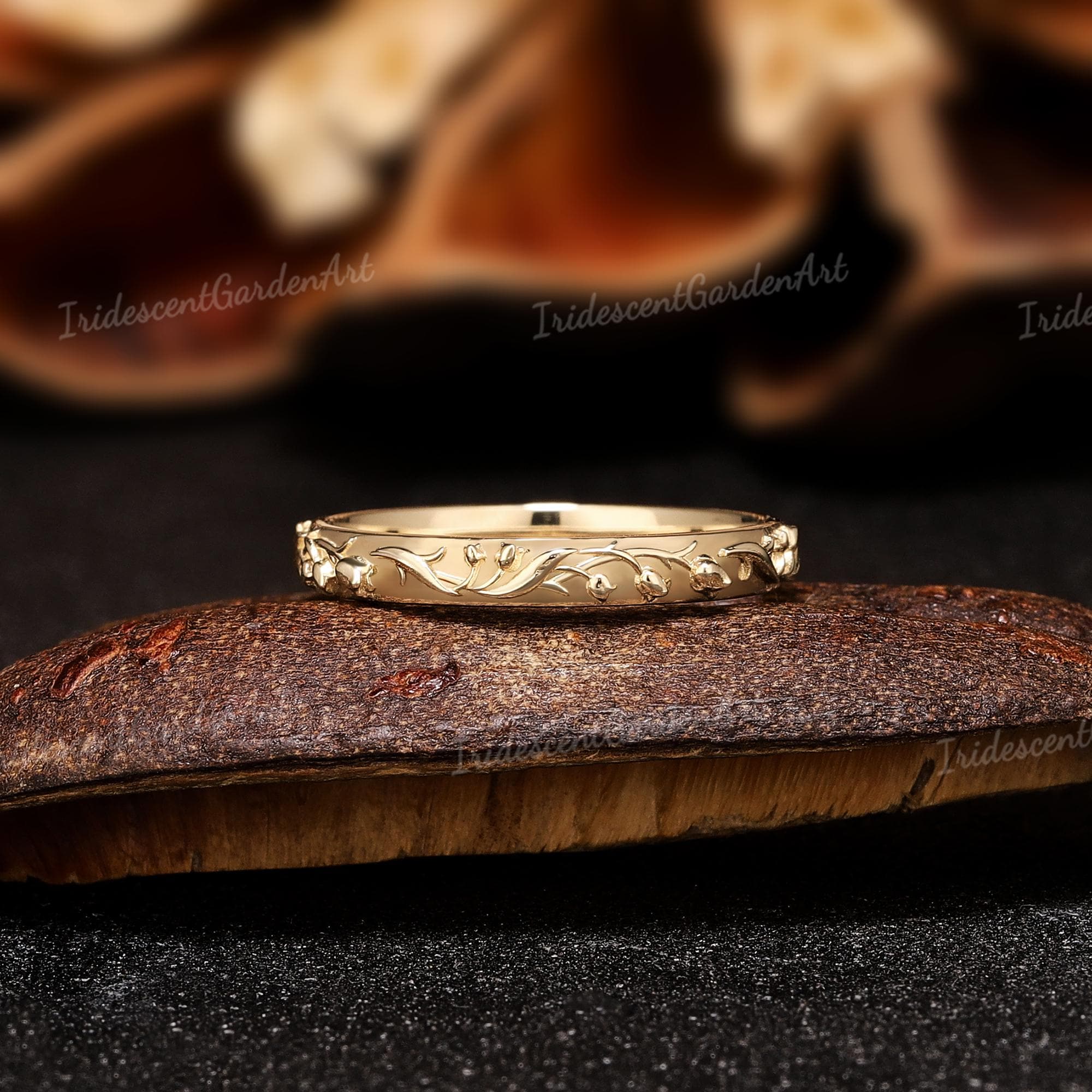 Lily of the Valley Ring Nature Inspired Birth Flowers Gold Wedding Band ...
