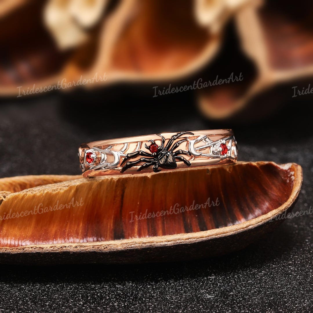 Gothic Black Spider Ring Unique Three Tone Gold Men's Wedding Band ...