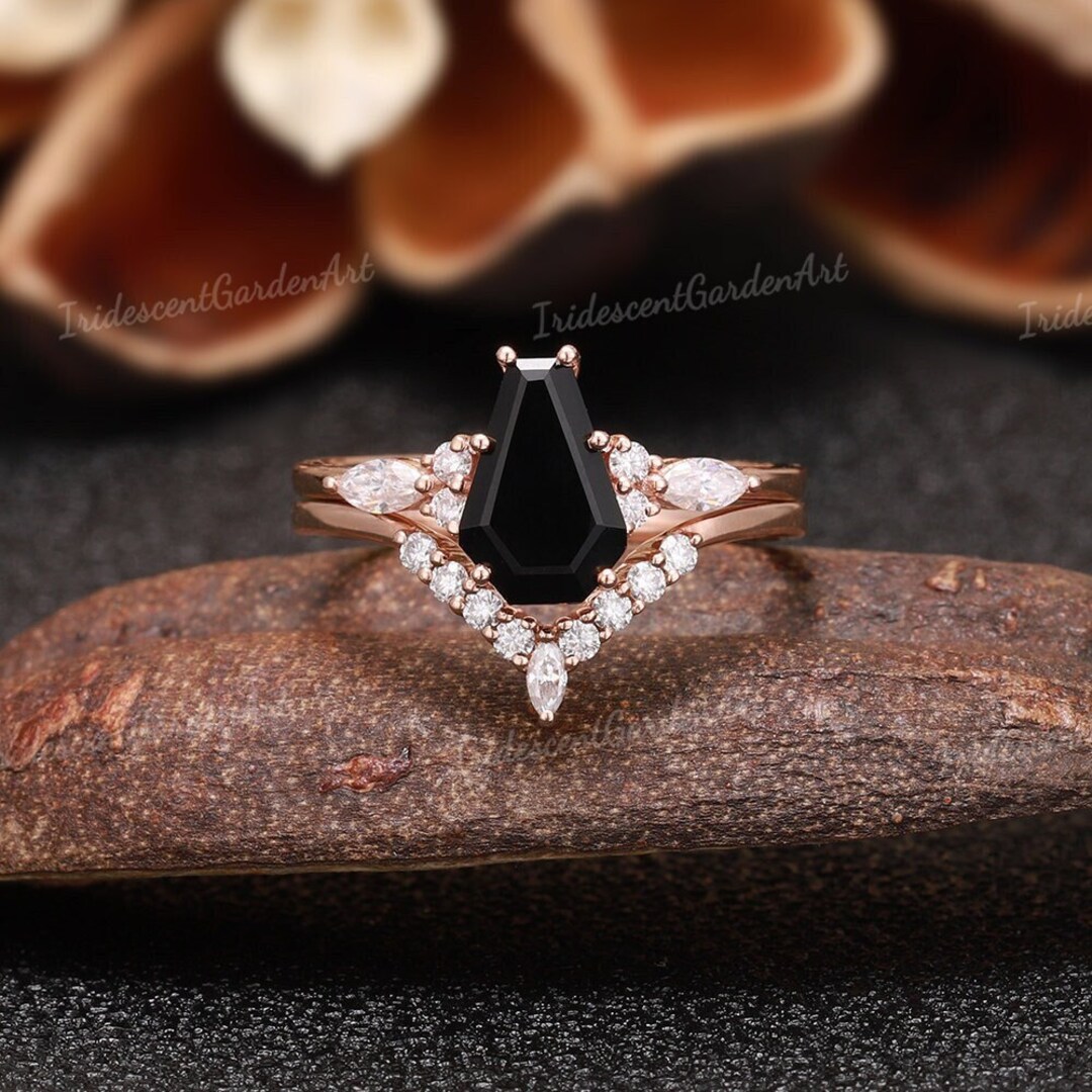 Unique Coffin Wedding Ring Set Art Deco Engagement Rings Gold Rings for ...
