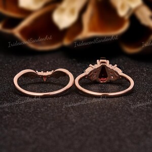 Vampire Garnet Gothic Engagement Ring Set Bat Wings Wedding Band Black ...