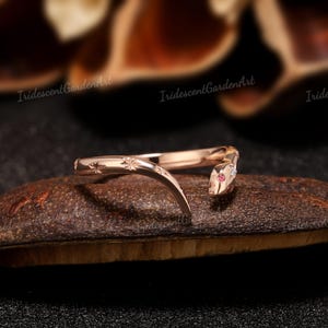 Snake Ring With Ruby Birthstone Eyes Gothic Gold Snake Wedding Rings for Women Diamond Serpent ...