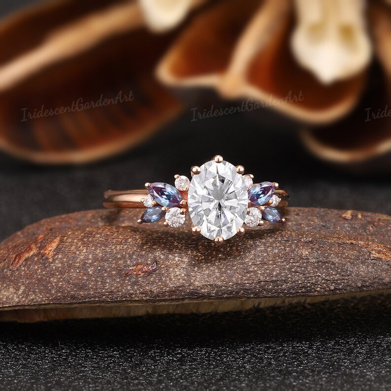 Unique Moissanite Engagement Ring Art Deco Alexandrite Cluster - Etsy