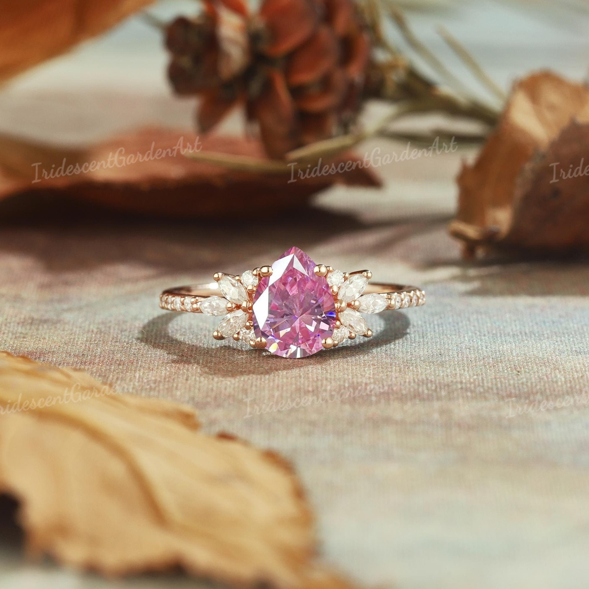 Pink Moissanite Engagement Ring Moissanite Cluster Ring Rose Gold ...
