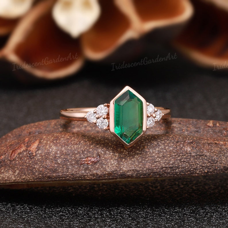 Antique Emerald Engagement Ring Hexagon Emerald Wedding Ring - Etsy