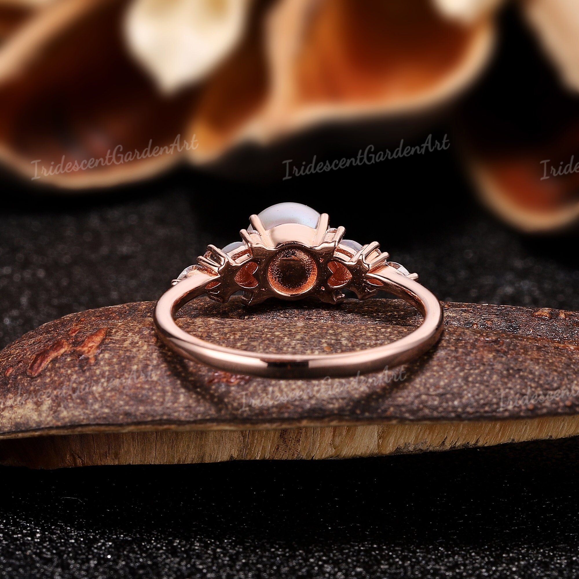 Akoya Pearl Engagement Ring Rose Gold Diamond Ring Heart Opal ...