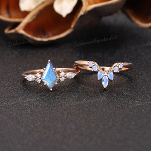 Art Deco Labradorite Wedding Ring Set Kite Labradorite Engagement Ring ...
