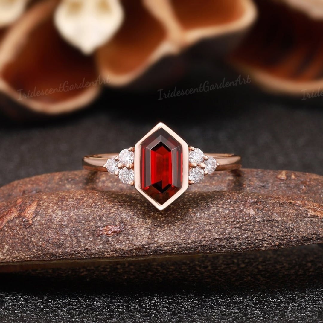 Art Deco Garnet Engagement Rings Hexagon Cut Garnet Promise Ring ...