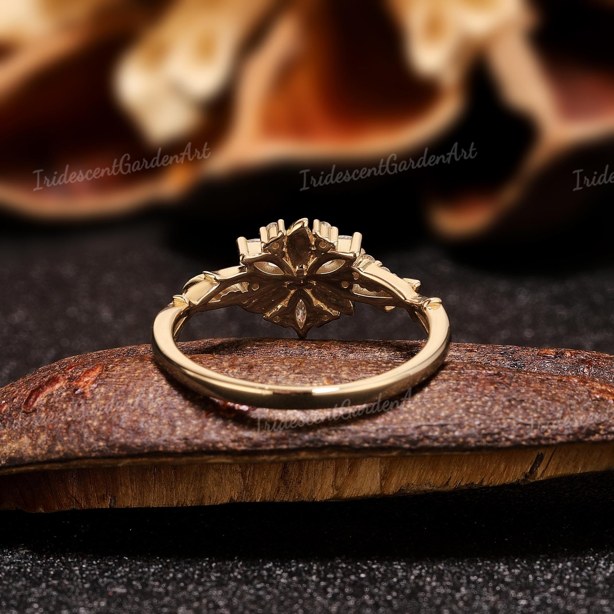 Nature Inspired Flower Leaf Ring Marquise Moissanite Engagement Ring ...