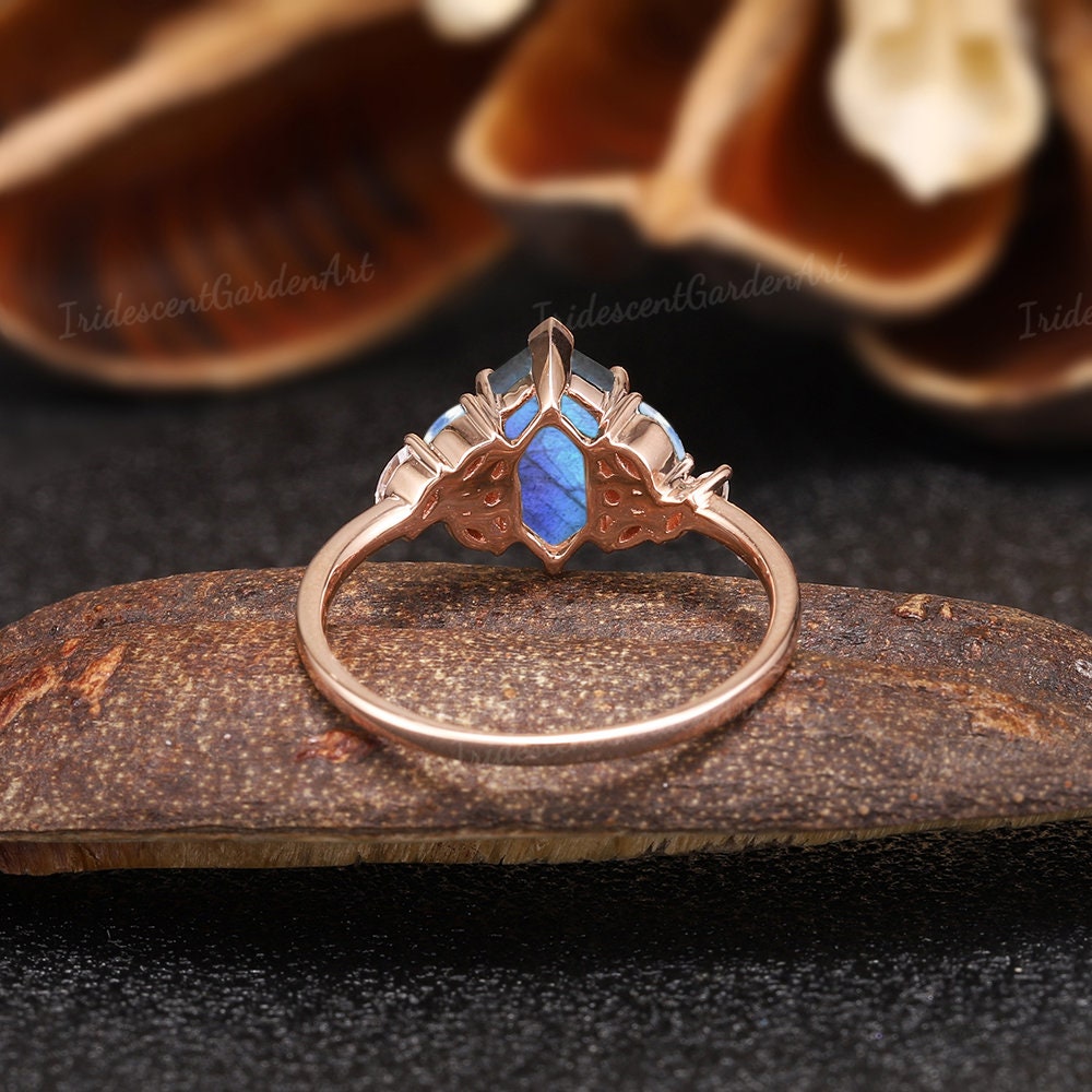 Art Deco Labradorite Engagement Ring Bule Labradorite Wedding Ring ...