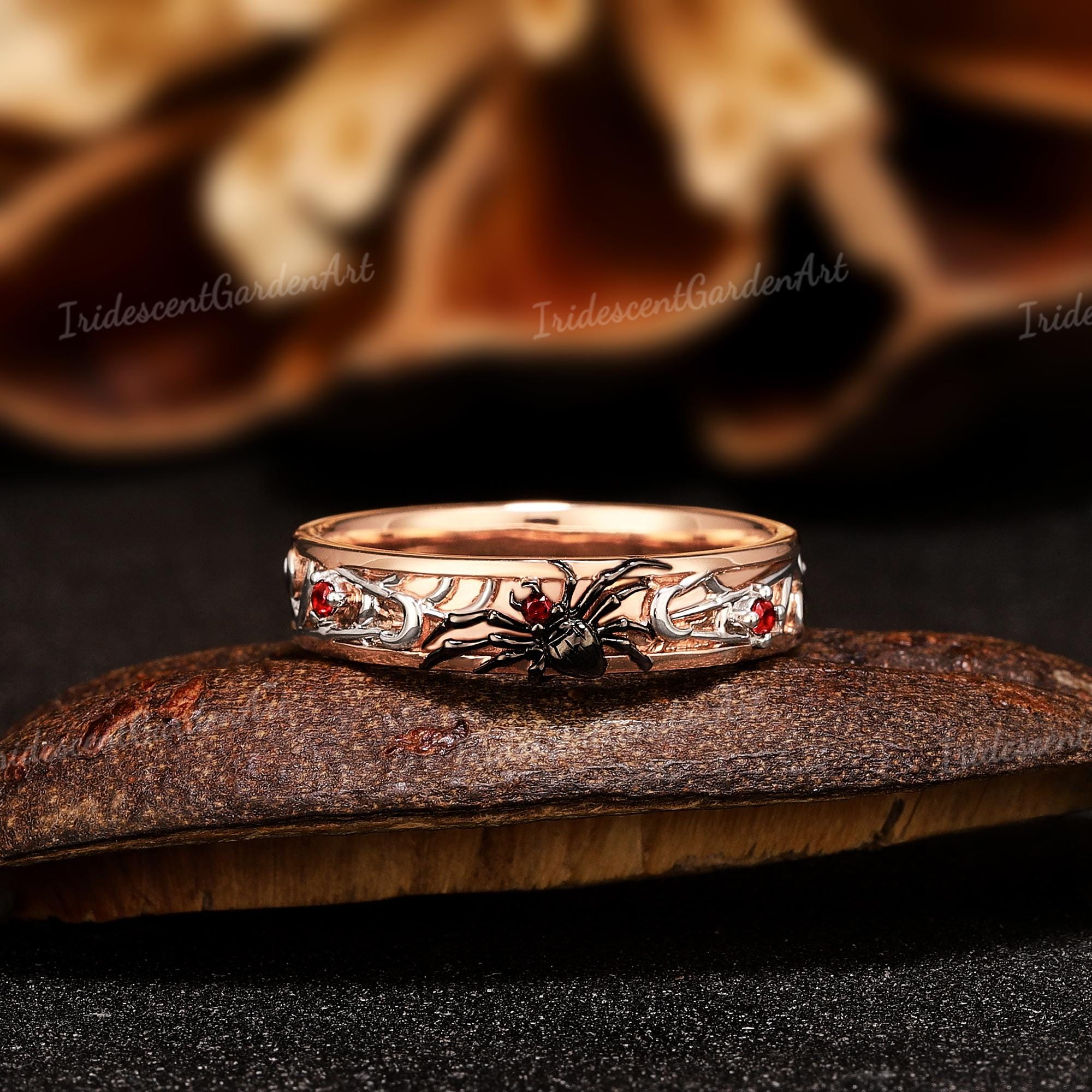 Gothic Black Spider Ring Unique Three Tone Gold Men's Wedding Band ...