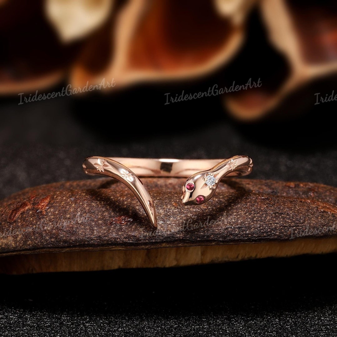 Snake Ring With Ruby Birthstone Eyes Gothic Gold Snake Wedding Rings ...