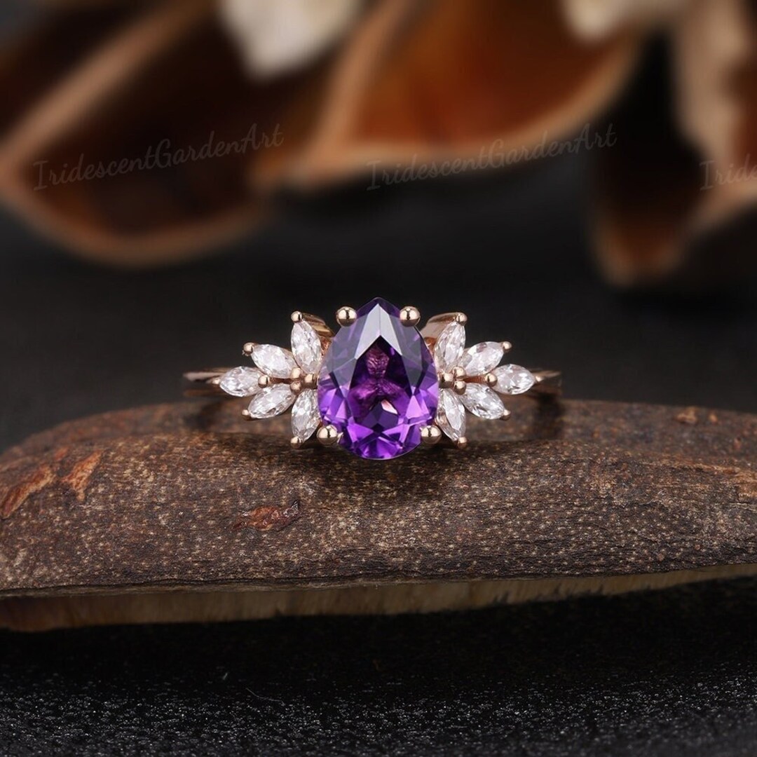 Unique Amethyst Engagement Rings Purple Gemstone Wedding Ring Art Deco ...